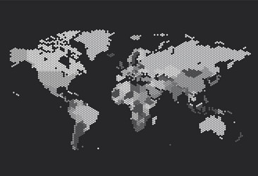 Greyscale world map on black background Royalty Free Vector