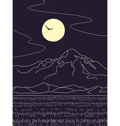 Line drawing of night scene with moon and Vector Image