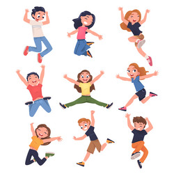 Happy girl jumping high with joy and excitement Vector Image