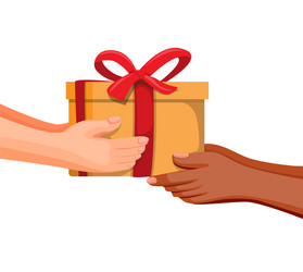 People hand take gift box reward cartoon Vector Image