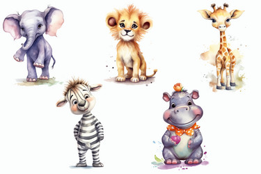 Safari animal set giraffe elephant hippo lion Vector Image