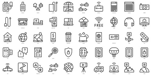 Simple outline set of digital nomad icons thin Vector Image