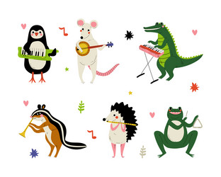 Set of cute animals playing musical instruments Vector Image