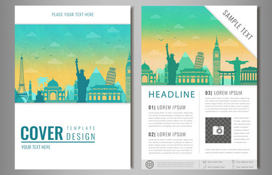Travel brochure design with famous landmarks Vector Image