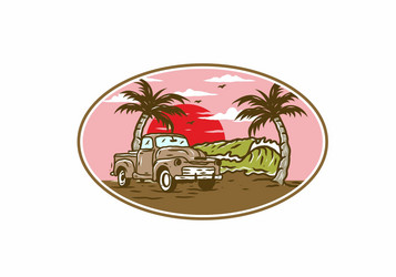 Car in the beach drawing Royalty Free Vector Image