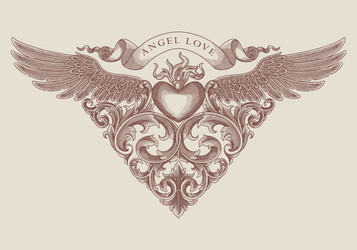 Heart with wings crown and banner vintage engrav Vector Image