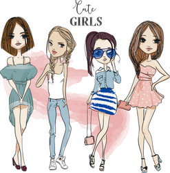 Cute cartoon fashion girls set Royalty Free Vector Image