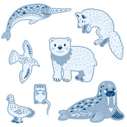 Cartoon set cute arctic animals Royalty Free Vector Image