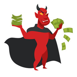 Devil with money fire and broken heart character Vector Image