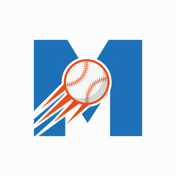 Letter m baseball logo concept with moving Vector Image
