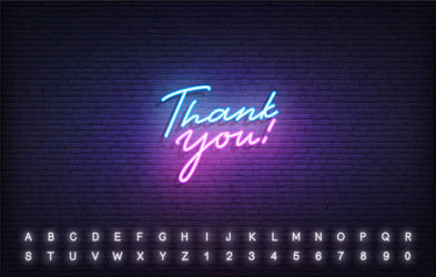Thank you neon sign glowing lettering Royalty Free Vector