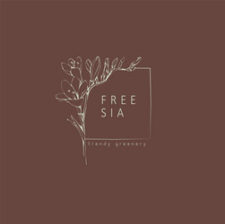 Freesia flowers logo and branch hand drawn Vector Image
