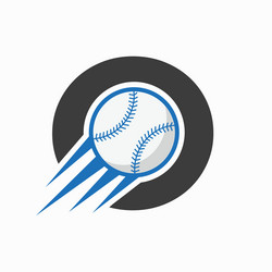 Baseball logo on letter o with moving baseball Vector Image