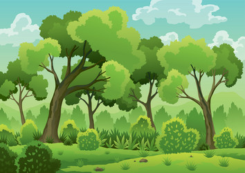Forest landscape with deciduous trees grass Vector Image