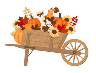 Harvesting product pumpkin in cart farm Royalty Free Vector
