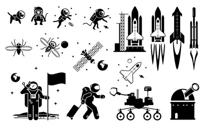 Astronaut space exploration stick figure Vector Image