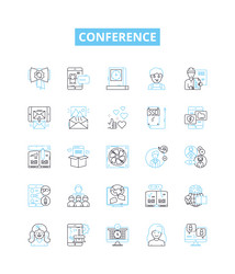 Conference line icons set convention Royalty Free Vector