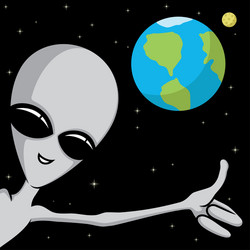 Alien breaks through a hole into space Royalty Free Vector