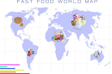 World map with fast food and sweet Royalty Free Vector Image
