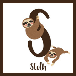 Letter s vocabulary sitting sloth Royalty Free Vector Image