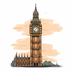Big ben hand-drawn comic doodle style Royalty Free Vector