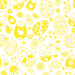 Seamless pattern of easter eggs white on yellow Vector Image
