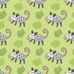 Hand drawn chibi opossum seamless pattern perfect Vector Image