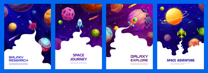 Space landing page cartoon spaceship in galaxy Vector Image