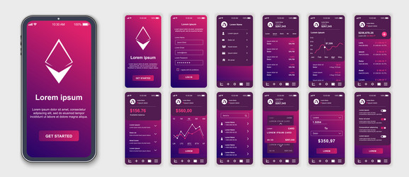 Crypto mobile app interface screens template set Vector Image
