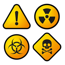 Warning signs set round danger icons radiation Vector Image