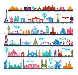 Icons world tourist attractions and architectural Vector Image