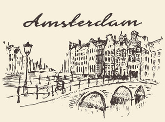 Amsterdam city drawing Royalty Free Vector Image