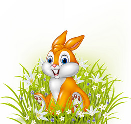 Cartoon rabbit on grass background Royalty Free Vector Image