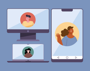 Video conference three persons Royalty Free Vector Image