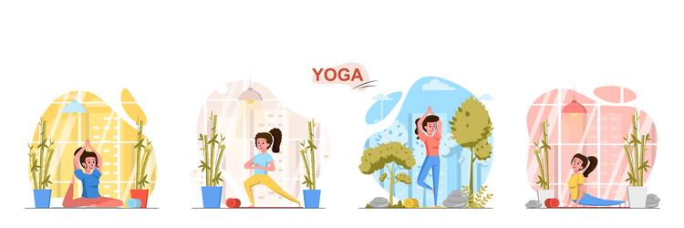 Yoga concept scenes set woman doing asanas using Vector Image