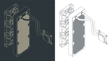 Liquid cooling system isometric blueprints Vector Image