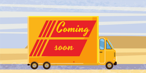 Delivery van coming soon on road product goods Vector Image