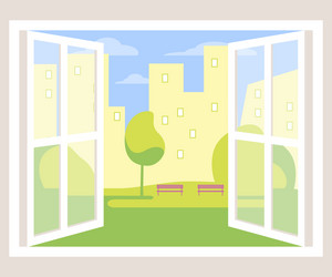 Open window with a landscape view Royalty Free Vector Image