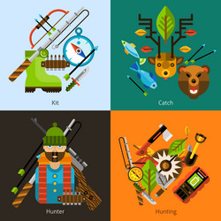 Hunting and fishing icons set Royalty Free Vector Image