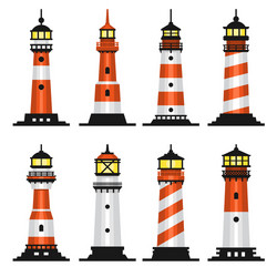Set lighthouses path lighting Royalty Free Vector Image