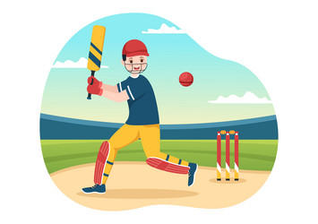 Batsman playing cricket sport with bat and balls Vector Image