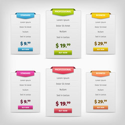 Colorful comparison pricing table template Vector Image