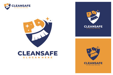 Safe cleaning with shield logo cleaning service Vector Image