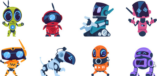 Cartoon robot characters funny futuristic toys Vector Image
