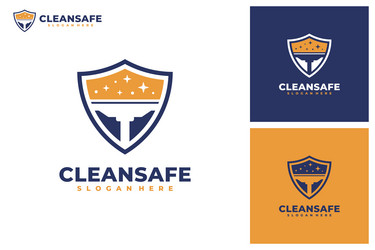 Safe cleaning with shield logo cleaning service Vector Image