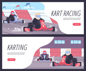 Kart racing competition banner or poster mockup Vector Image