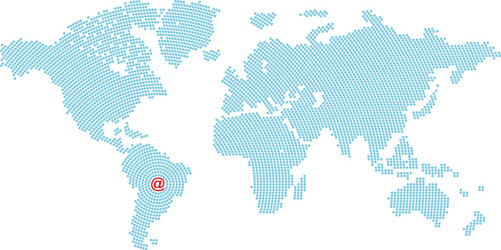 Map of the world consisting blue e-mail symbol Vector Image