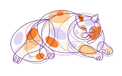Nice cute cat linear line art drawing Royalty Free Vector