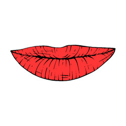 Red female lips sketch line art Royalty Free Vector Image