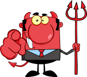 Devil boss with a trident holds up contract Vector Image